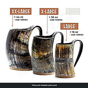 Norse Tradesman XL Viking Drinking Horn Mug - 100% Authentic Beer Horn Tankard With Thor's Hammer Engraving | The Mjolnir, High Polish, approx. 30 oz