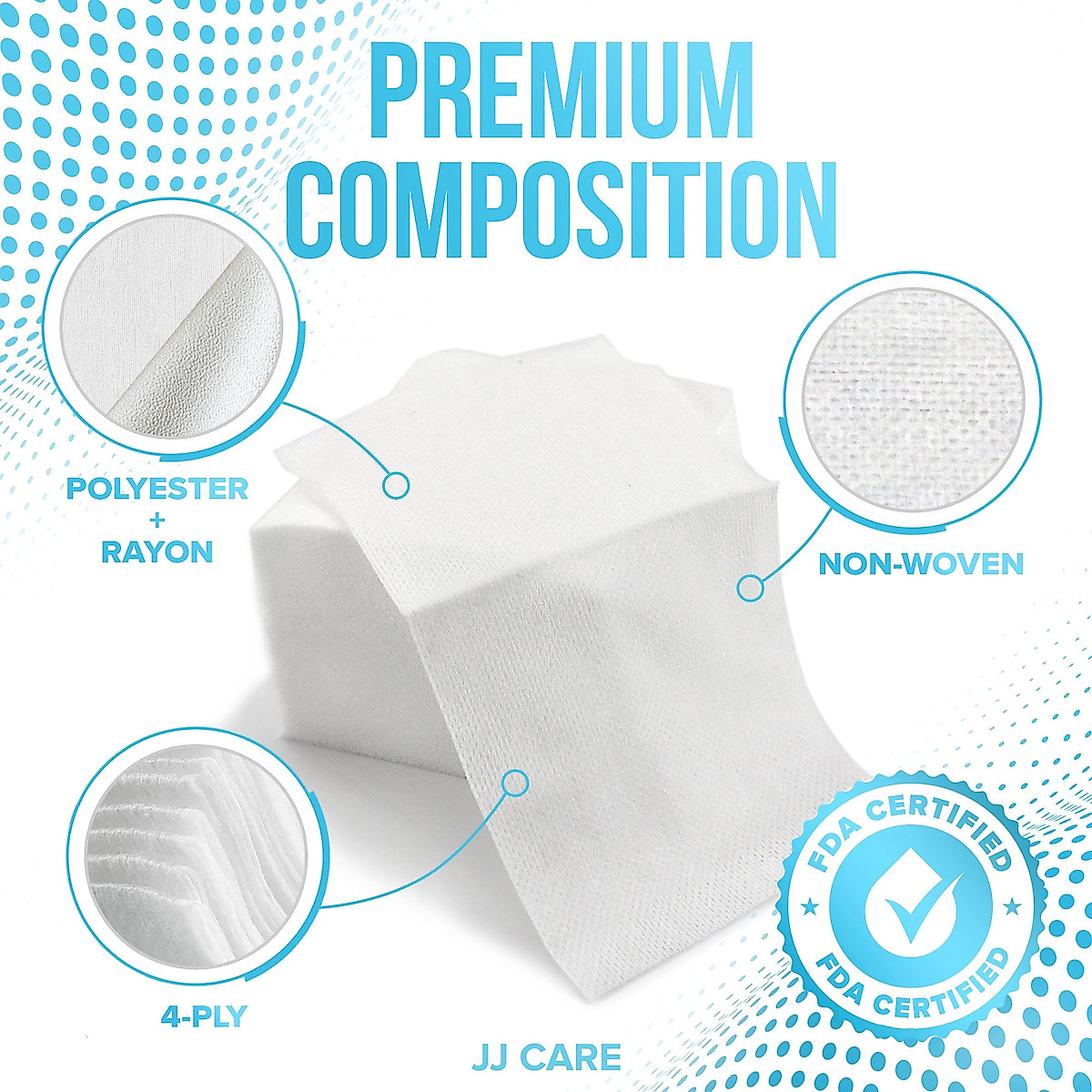 JJ CARE Non Woven Gauze [1000 Count], 2x2 Non Woven Gauze Pads for First Aid, 4-Ply Dental Gauze, Lint-Free Esthetic Wipes, Gauze Sponges for Wound Care