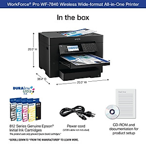 Epson Workforce Pro WF-7840 Wireless Wide-Format All-in-One Color Inkjet Printer, Black - Print Scan Copy Fax - 4.3" LCD, 25 ppm, 4800x2400 dpi, 13"x19", 50-Sheet ADF, Auto 2-Sided Printing, Ethernet