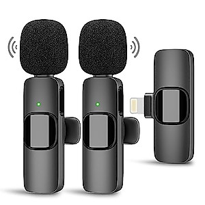 PoP voice 2PCs Wireless Lavalier Microphone for iPhone/iPad Dual Cordless Clip-on Mics Lapel Lav Mic for iPhone Video Recording Omni Condenser Rechargeable Noise Reduction Vlog Interview YouTube 66ft
