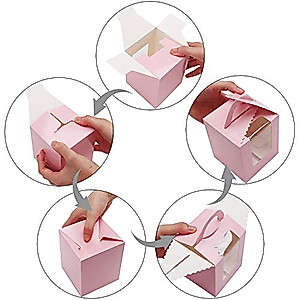 EUSOAR Cupcake Boxes Carriers, 50pcs Pink Single Individual Cupcake Boxes Holders Containers, Portable Paper Muffin Gift Boxes with Window Inserts Handle, for Wedding Birthday Party Treats Boxes
