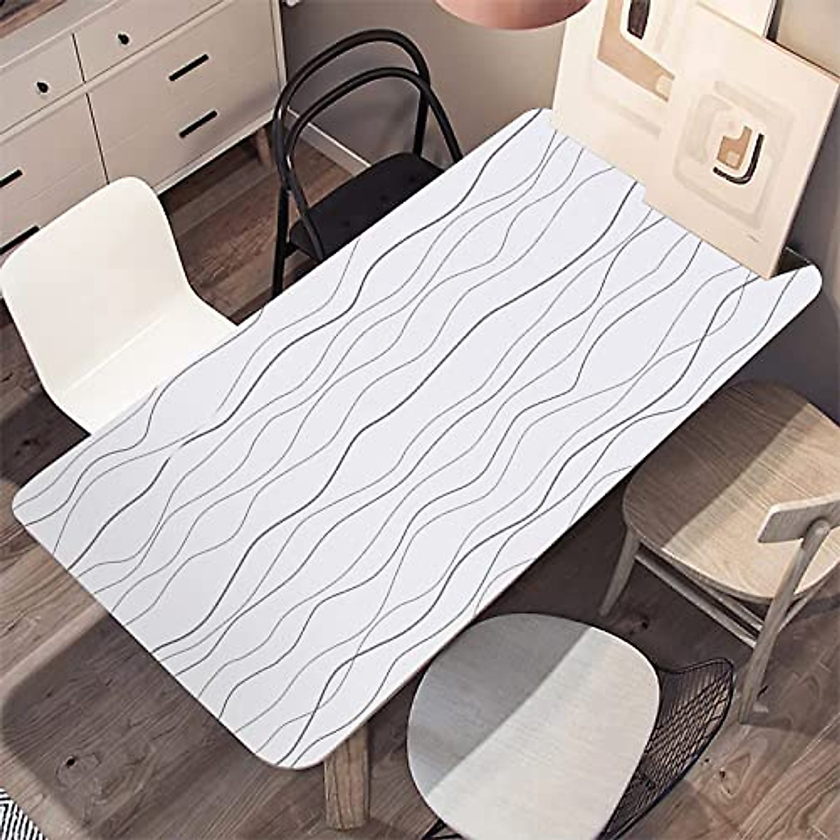 236.2"x17.7" White Peel and Stick Wallpaper Silver Modern Embossed Stripe Contact Paper Self Adhesive Removable Wave Wallpaper Perfectly Covers The Surface Not See Through Wall Covering Film1 …