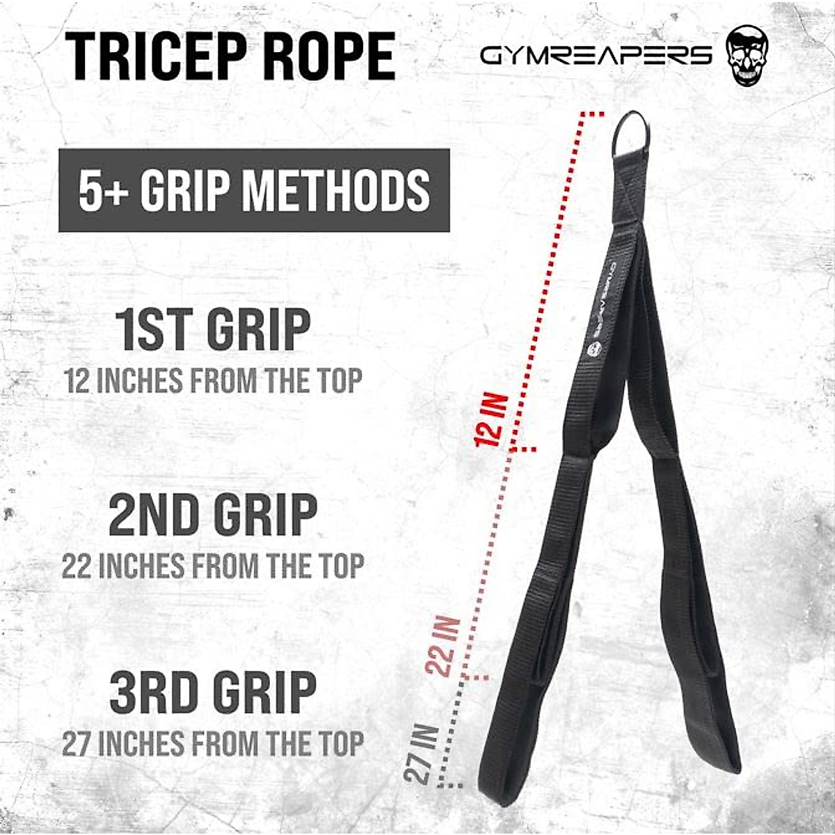 Gymreapers Tricep Rope Cable Attachment (3 Lengths Built in One) Multi-Workout Rope Tricep Pull Down Extension - Perfect for Gym/Home Use