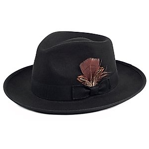 FADACHY Fedora Hats for Men & Women Wide Brim Felt Hat Dress Panama Trilby Hats Black Fedora