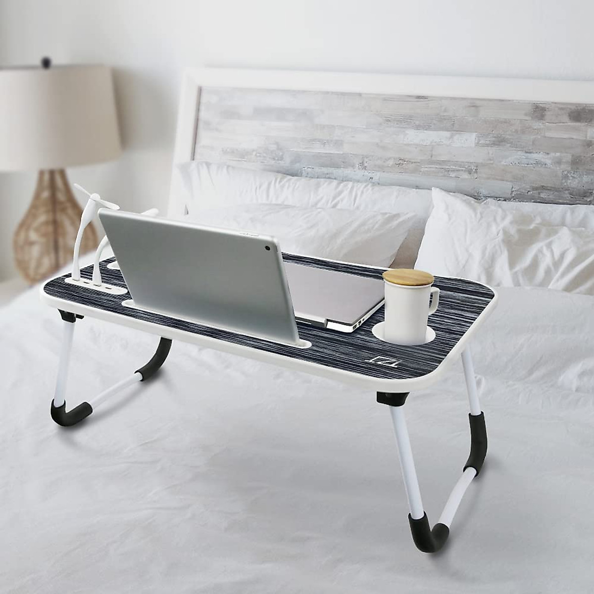 TZT 23.5" Portable Laptop Desk ,Laptop Stand for Bed with USB Charge Port, Laptop Desk for Bed ,Multi-Function Notebook Stand for Working, Reading (Gray)