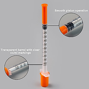 U-100 27G 1cc Syringes with 5/16 Inch-8mm Accurate Measuring for Liquid Individually Sealed Packaging (20Pack)