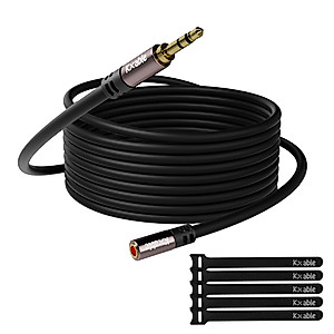 3.5mm Extension Cable 50 Feet, Long Male to Female Auxiliary Audio Stereo Cable, Headphone Extension Cord, Hi-Fi Sound, Gold Plated Connectors, OFC Core, Black Cable (with 5 pcs Cable Ties) - 50ft