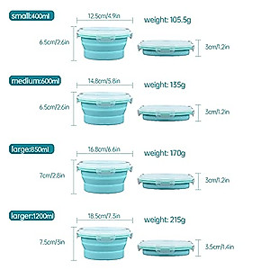 Collapsible Bowl,Magicorange Silicone Collapsible Food Storage Containers with Lids for Camping,Silicone Lunch Containers, Microwave, Dishwasher and Freezer Safe (Round)