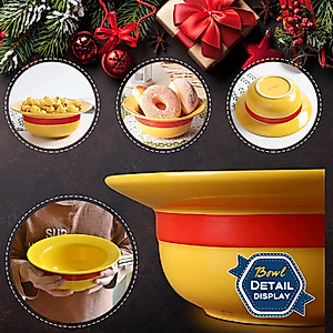 Anime One Piece Ramen Bowl Set with Chopsticks - Luffy Straw Hat Design for Noodles, Udon, Snacks, and More - One Piece Gift for Anime Fans and Christmas - Ceramic