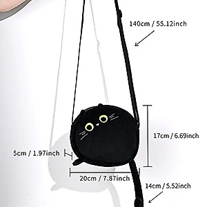 Chubby Plush Cat Crossbody Bag For Women, Cute Kitty Shoulder Bag With Tail, Lovely Animal Purse Satchel for JK Lolita (Black)