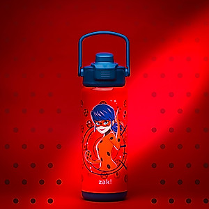 zak! Beacon Insulated Bottle, Miraculous Ladybug - 20 oz - Durable Stainless Steel - Double-Wall Vacuum Insulation, Silicone Spout & Push-Button, Leak-Proof Lid - Dishwasher Safe