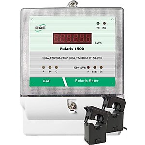 DAE P153-200 KIT, UL kWh Smart Submeter, 1 phase 3 wire (2 hot wire, 1 neutral), 200A, 120/240v, 2 Split Core CTs, RS485