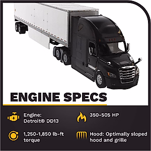 Diecast Masters Freightliner Cascadia SBFA Tandem Truck | 1:50 Scale Model Semi Trucks | 72" Sleeper Cab & 53" Dry Cargo Van | Black Diecast Model 71047