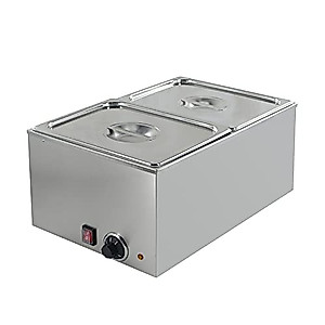 EASYROSE Commercial Food Warmer 2-Pan Steam Table Food Warmer Buffet Bain Marie with Temperature Control & Lids, Electric Warming Trays for Food or Sauces - 120V, 1200W, 10.6 QT/Pan