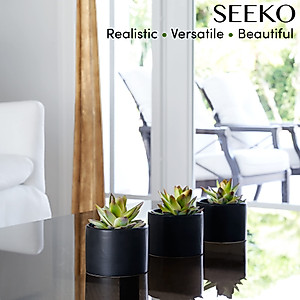 SEEKO Succulents Artificial Succulent Plants in Ceramic Pots (3 Pack) Faux Potted Plant Décor, Black Bathroom Décor, Home Décor Gifts, Small Fake Desk Plant for Home Office, Kitchen or Book Shelf