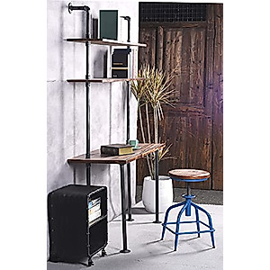 Diwhy Industrial Style Office Decor,Computer Desk 47.2"×20"×79" with 2-Tier Storage Pipe Shelves,Bookshelf Laptop Desk,Studying Writing Table Workstation with Hutch for Home Ofiice