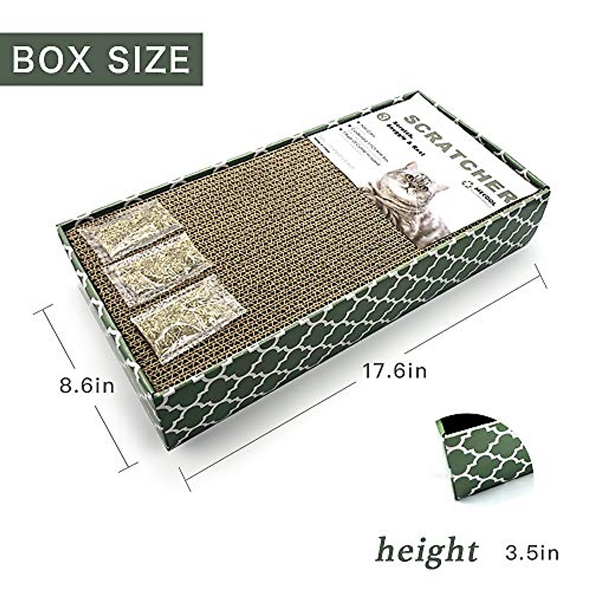 MECOOL Cat Scratcher Cardboard Scratching Pads Scratch Lounge Bed with Catnip 3PCS Reversible Corrugated Cardboard with Scratch Box