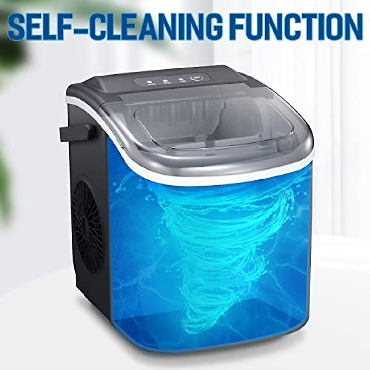 Xbeauty Ice Makers Countertop,Protable Ice Maker Machine with Self-Cleaning, 26Lbs/24H,9 Ice Cubes/8 Mins, Ice Scoop, and Basket for Home/Kitchen/Office/Party-Black