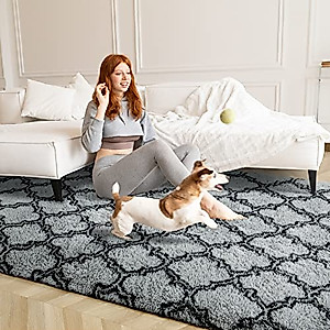 Guucha Fluffy Large Area Rugs, Soft Moroccan Shaggy Carpets, Indoor Modern Plush Area Rugs for Living Room, Bedroom, Kids' Room, Nursery Room, Dark Grey and Black 4x6 Feet