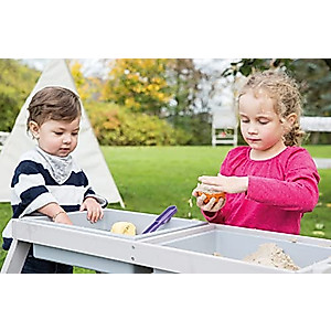 roba: Picnic Play Table Set - Grey - with Play Tubs & Storage Compartment, Weatherproof Solid Wood, Bench Seats & Mud Table, Toddler & Kids, Ages 1+