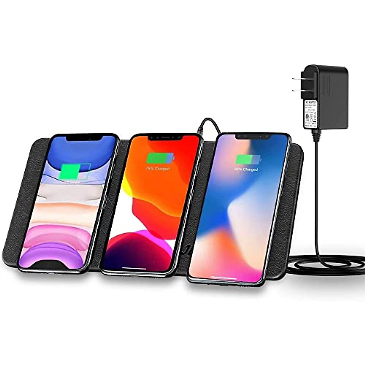 Triple Wireless Charger Pad - 15W Fast Charging Station for Apple iPhone 16/15/14/13/12 Pro/Max/Plus, AirPods, Qi-Certified 3-in-1 Charging Mat for Multiple Devices One-Step Wireless Charging Solution