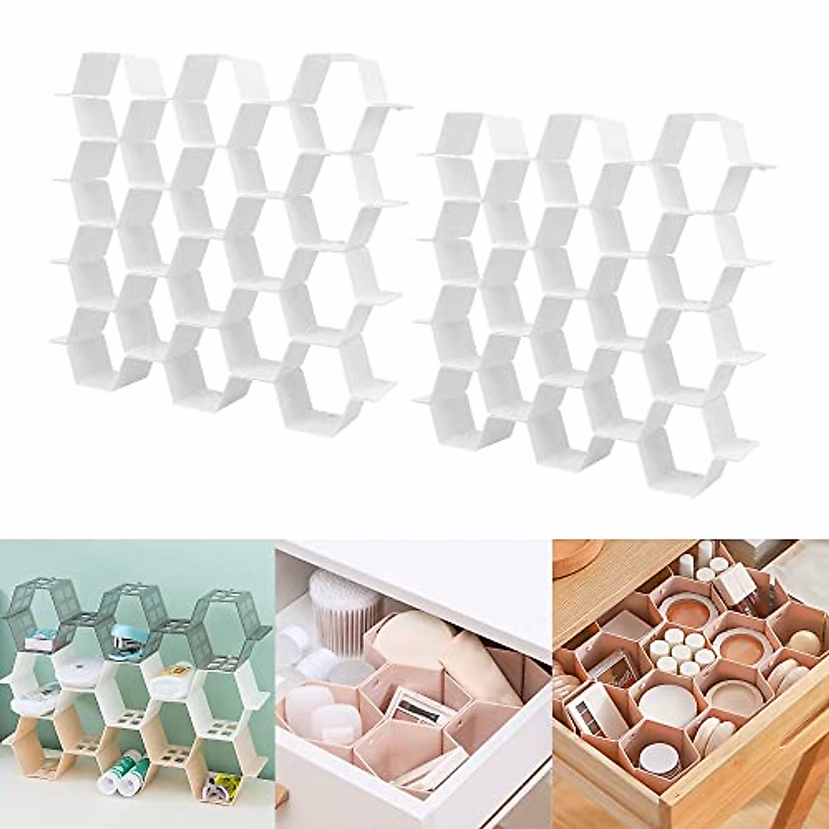 KOBSAINF Honeycomb Drawer Organizer Divider,DIY Plastic Adjustable Grid Dresser Drawer Organizers for Baby Cloth,Belts, Ties, Clothing, Makeup (2PCS White)