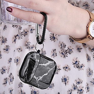 CAGOS for Airpod Case, Cute Marble Protective Hard Cover with Keychain Compatible with Apple Airpods 2nd/1st Generation Case for Women Men, Black