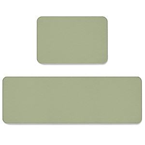 Sage Green Kitchen Rug Set 2 Pieces Non-Slip Entryway Doormat, Farmhouse Sage Green Decor Cushioned Runner Rug Standing Floor Rugs Door Mats, (20" x 24"+20" x 48")