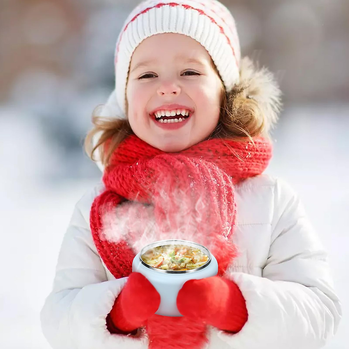 Reeple 2025 13.5oz Kids Soup Thermo for Hot Food Vacuum Insulated Food Jar with Buckle Lid, Stainless Steel Wide Mouth Leak Proof Lunch Container for School Picnic Travel, Blue