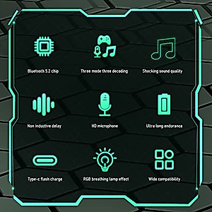 Bluetooth 5.2 Earphones with RGB Light Wireless Earbuds with Wireless Charging Case,with Earhooks Headset Built-in Mic for Sport,Clear Calls,Work,Music