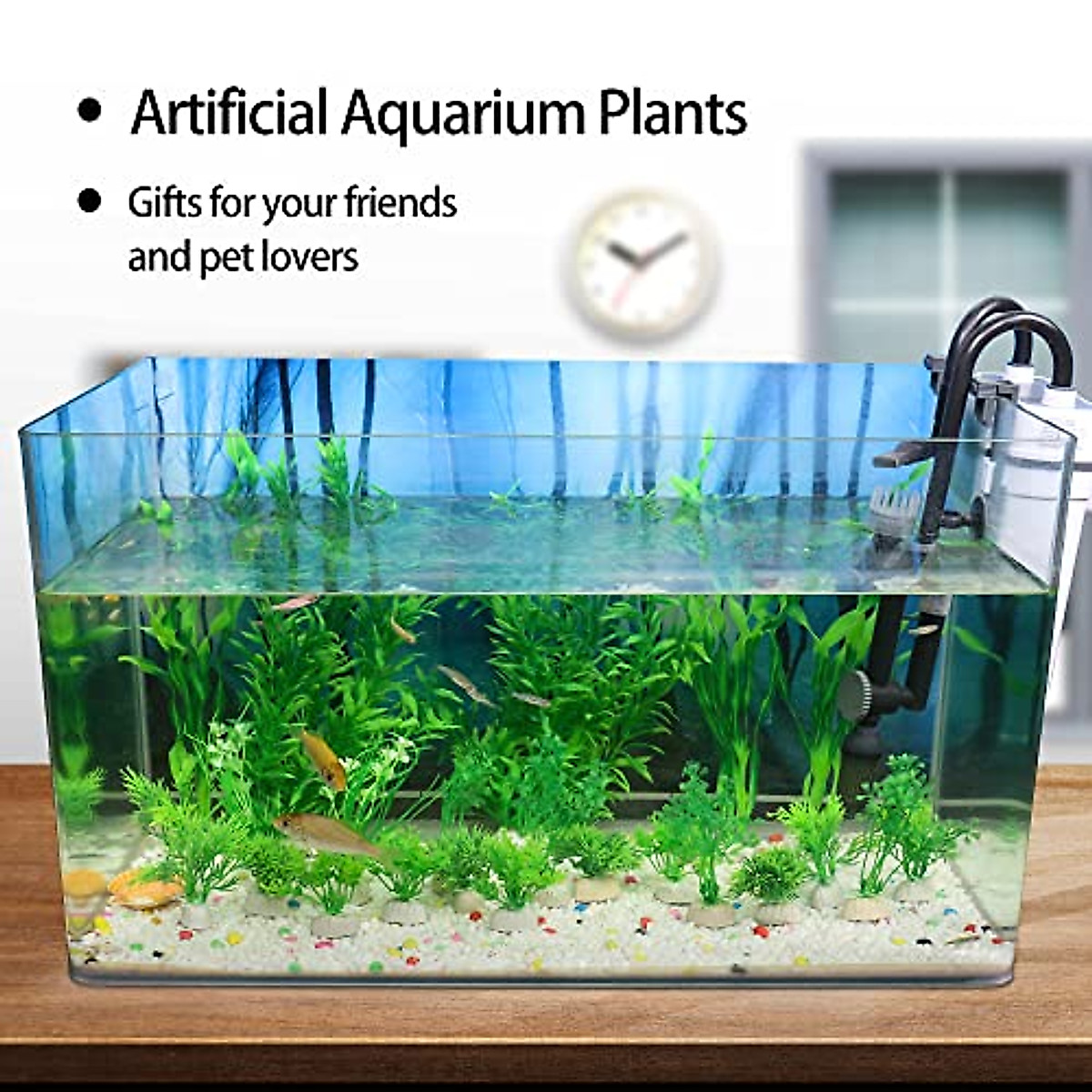 Ctpeng 23 Pcs Aquarium Plants Plastic,Artificial Fish Tank Plant for Aquarium Decoration (Green and White)