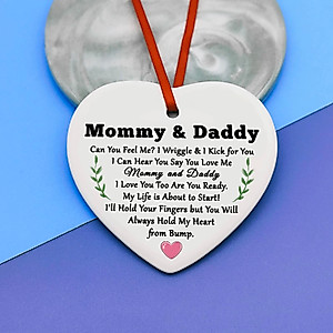 Mom to Be Gift Ornament Ceramic Gifts Pregnancy Announcements Gifts for Friends Dad Mom Gender Reveal Gifts Baby Announcement Daddy Here Comes Mommy Wedding Sign Mommy Dad to be Sign