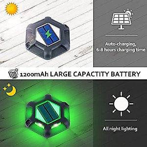 CREPOW Solar Dock Lights Driveway Deck Lights - 8 Packs Waterproof 1200mAh Outdoor LED Aluminum Dock Lighting Warning Step Lights for Driveway Sidewalk Garden Pathway Yard (Green)
