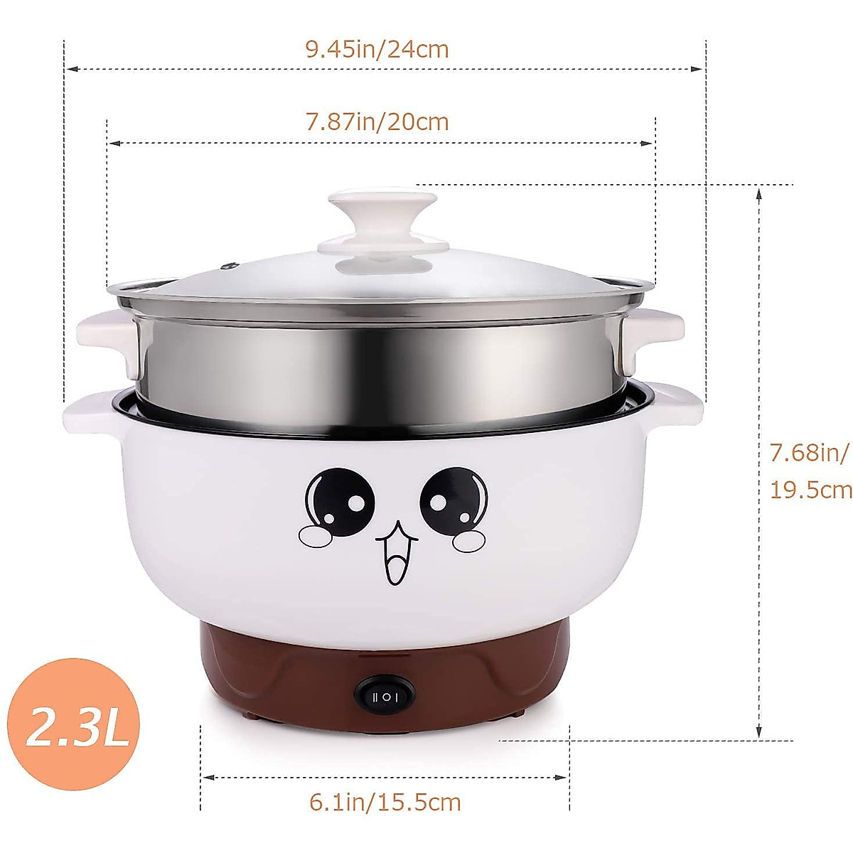 4-In-1 Multifunction Electric Stainless Steel Non-Stick Hot Pot Cooker 2.3L Portable Skillet Grill Pot Heating Pan for Noodles Cook Rice Soup