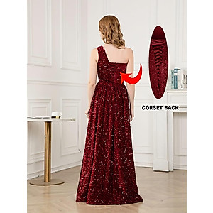 Changuan Sequin Prom Dresses for Women 2025 One Shoulder Sparkly Ball Gown A-Line Plus Size Formal Evening Wedding Party Gowns 18 Hot Pink