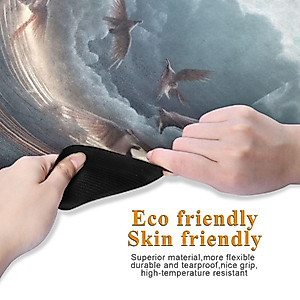 GOODOLD Birds Circular Pattern Yoga Mat, 71 x 26 Inch Non-slip Yoga Mats Folding Travel Exercise Mat Indoor Outdoor Gym Pilates with Storage Bag for Women Men