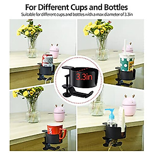Headphone Hanger with Cup Holder, 1 Pack/2 Pack 2-in-1 Anti-Spill Cup Holder with Under Desk Headphone Hanger, 360° Rotation Headphone Holder Aluminum Headset Stand Headphone Hook (2 Pack)