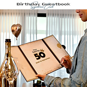 DOUBLESHOOT 50th Birthday Guest Book Alternative Black Gold Party Decorations for Men 12"x18" - 50 Years Sign in Poster Card Gift - Fifty Party Signature Book Keepsake - Table Centerpiece Decor