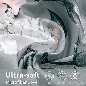 TOPTREE Rose Floral Duvet Cover Twin Size - Grey Floral Duvet Cover Set with Zipper Closure, Soft & Breathable Chic Garden Floral Bedding Set with 2 Pillowcases Gorgeous Floral Comforter Set