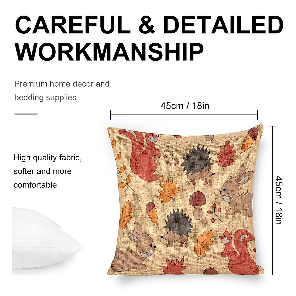 Cute Autumn Animal Throw Pillow Covers 18×18 Pillowcases Set of 2 Thanksgiving Day Linen Decorative Square Pillow Case Cushion Covers Standard Size for Sofa Couch Outdoor Bed Pillow Protectors