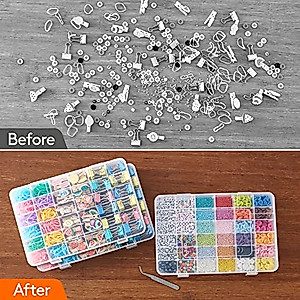 Lifewit 2 Pack 36 Grids Clear Stackable Plastic Organizer Storage Box Container with Adjustable Dividers for Beads, Art DIY, Crafts, Jewelry, Fishing Tackle with 5 Sheet Label Stickers