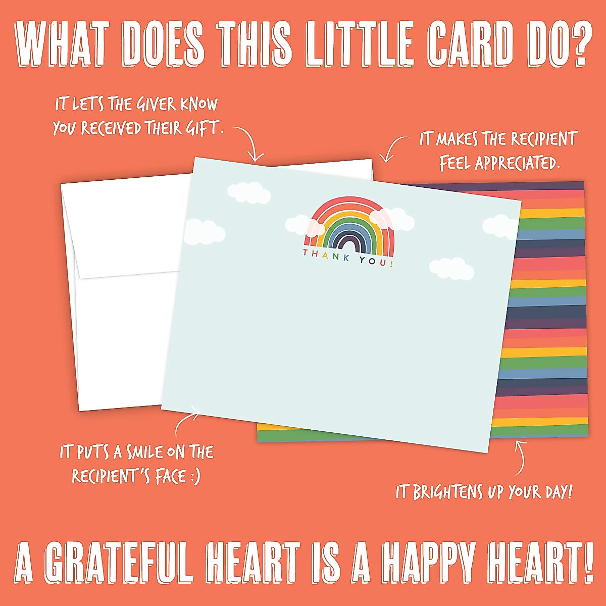 Koko Paper Co Rainbow Thank You Cards | 25 Flat Cards and 25 Bright White Envelopes | Printed on Heavy Card Stock.