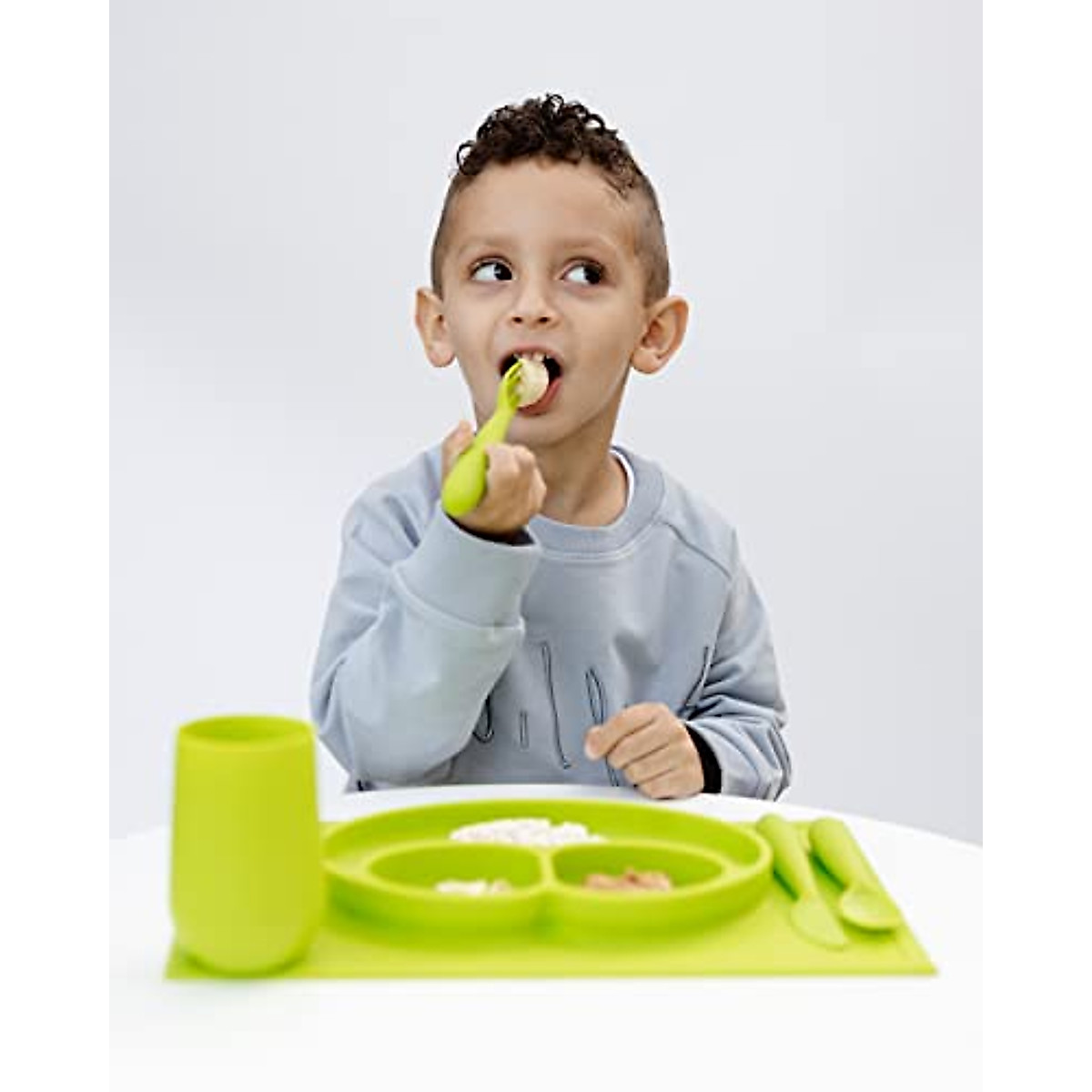 ezpz Happy Utensils - 100% BPA Free Fork, Spoon & Knife for Toddlers + Preschoolers + Self-Feeding - Designed by a Pediatric Feeding Specialist - 24 Months+ (Lime)