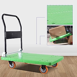 Generic Hand Truck Folding Silent Lightweight Office Trailer Four-Wheel Moving Trolley Pull Truck for Pulling Goods, Large, Green