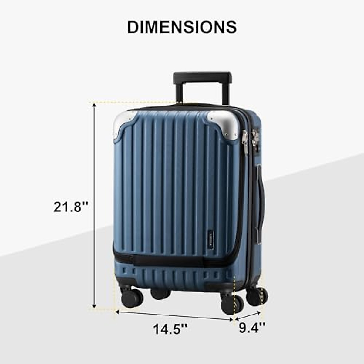 LEVEL8 Grace Carry On Luggage, 20 Inch Hardside Suitcase, Abs+Pc Harshell Spinner Luggage with Tsa Lock, Spinner Wheels, Blue, 20-Inch Carry-On