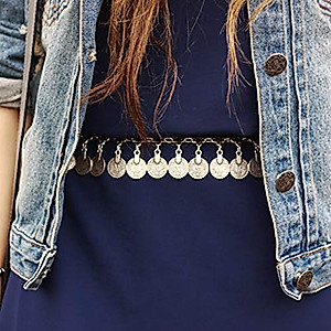 idealway Gypsy Silver Dangle Coins Belly Chain Hippie Boho Belt Belly Dance Chain Body Jewelry (AS)