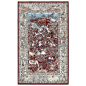 Unique Loom Narenj Collection Classic Traditional Hunting Scene Textured Design Area Rug, Rectangular 5' 0" x 8' 0", Burgundy/Tan