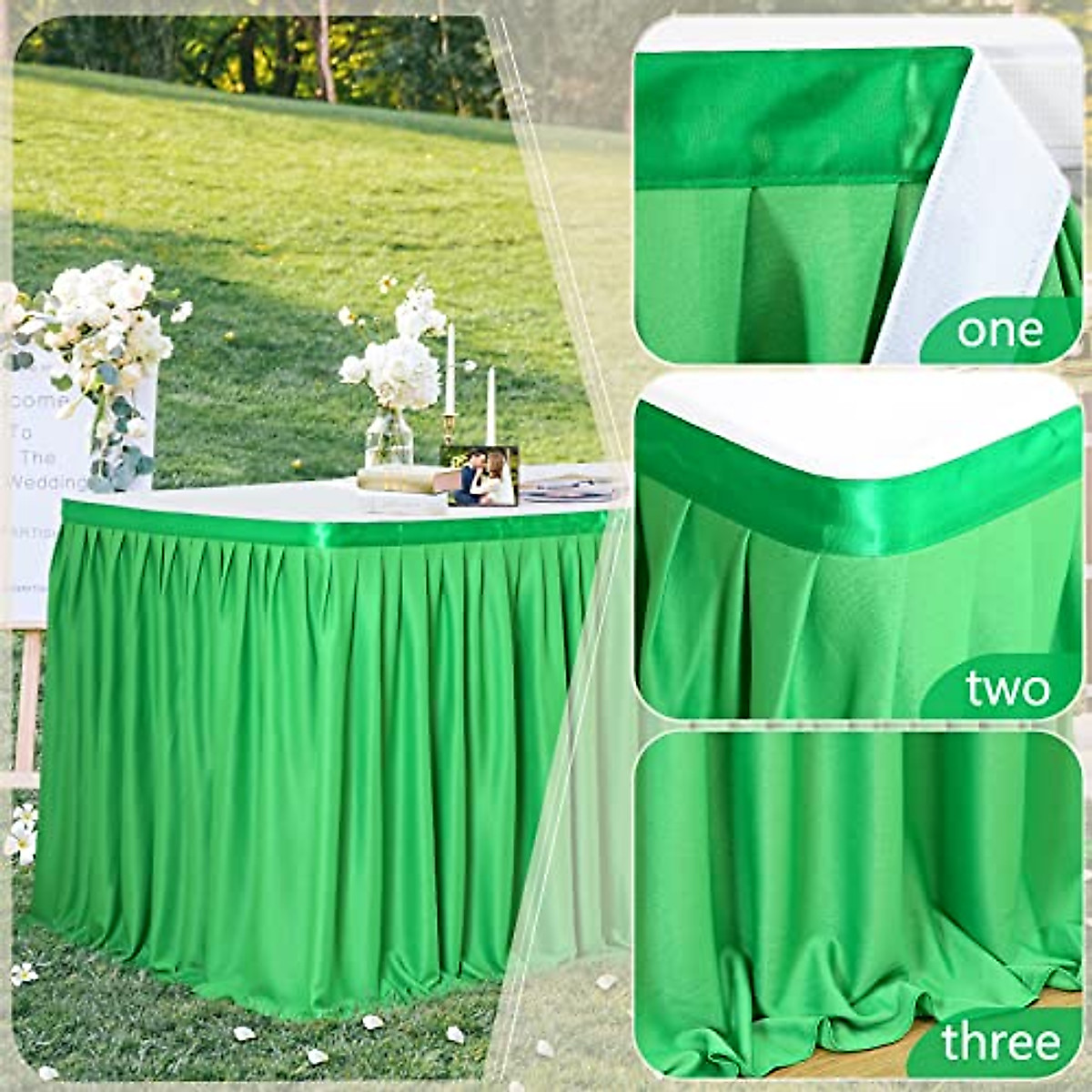 Partisky Green Polyester Table Skirt for Rectangle Tables 6ft, Wrinkle Resistant Pleated Ruffle Table Cloth for Banquet Wedding Trade Baby Shower Display Gift Dining Table