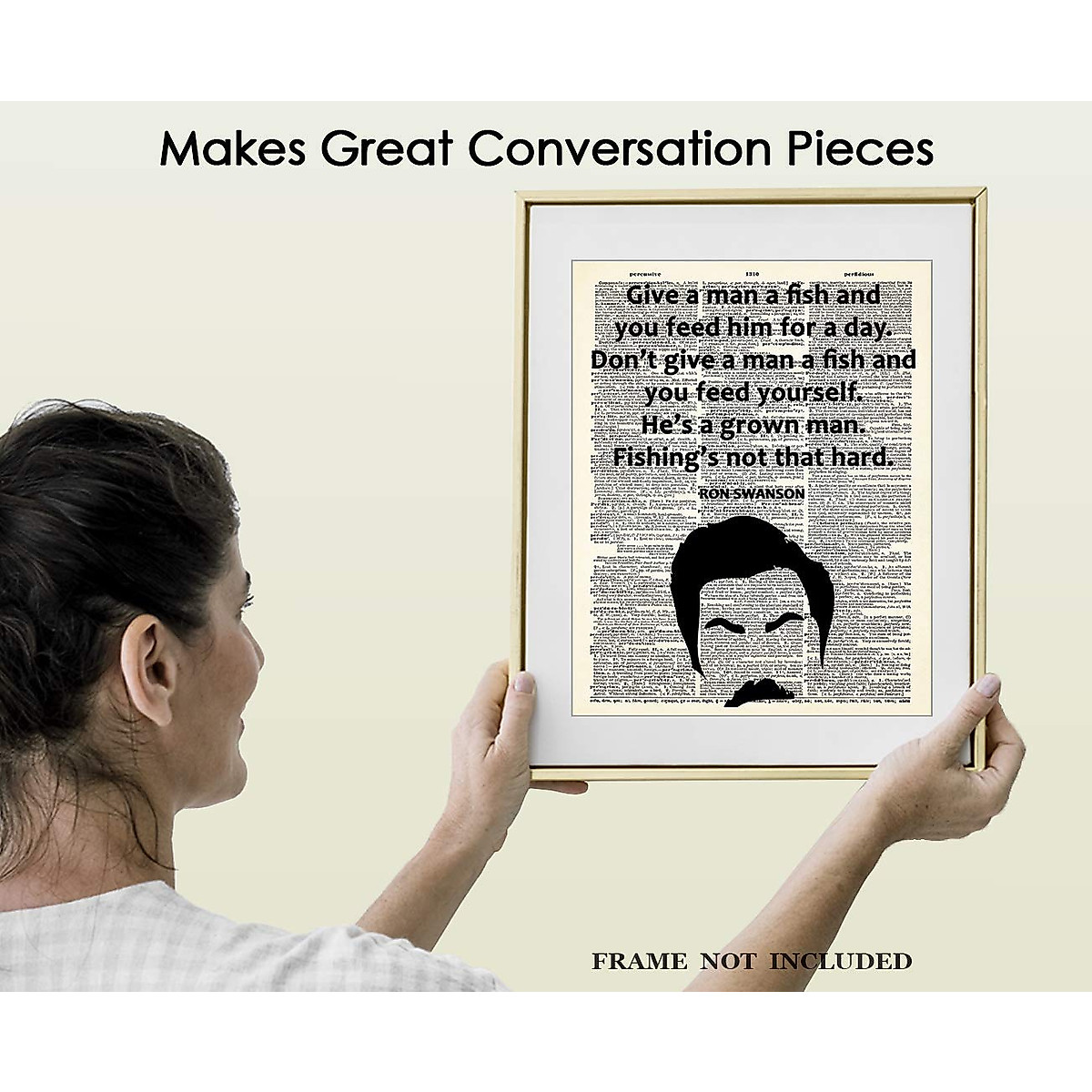 Positive Affirmations Wall Decor for Kids: "Give a Man a Fish" Ron Swanson 8x10 Inspirational, Motivational Poster & Motivational Wall Art Office Decor for Men & Women