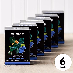 Choice Organics - Organic Decaffeinated Earl Grey Tea (6 Pack) - With Bergamot - Fair Trade - Compostable - 96 Organic Black Tea Bags
